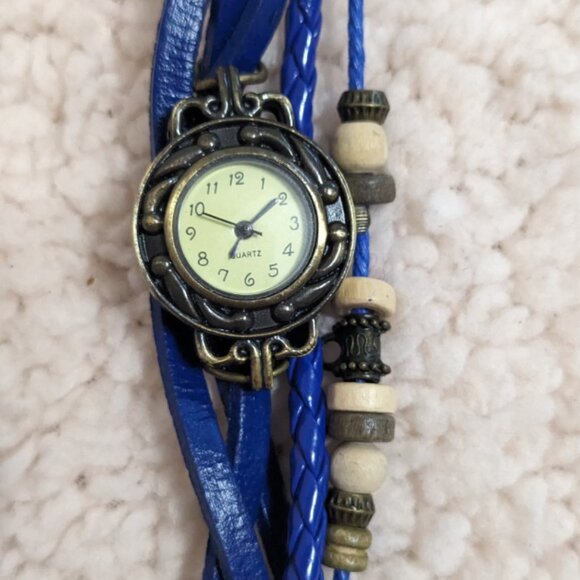 Vintage | Accessories | Vintage Quartz Leather Watchwith Beads | Poshmark